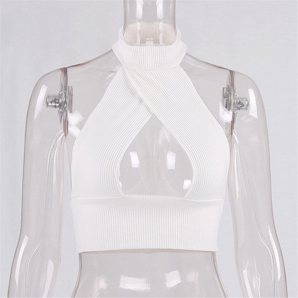Women Slim Halter Neck Chest Wrap Vest White
