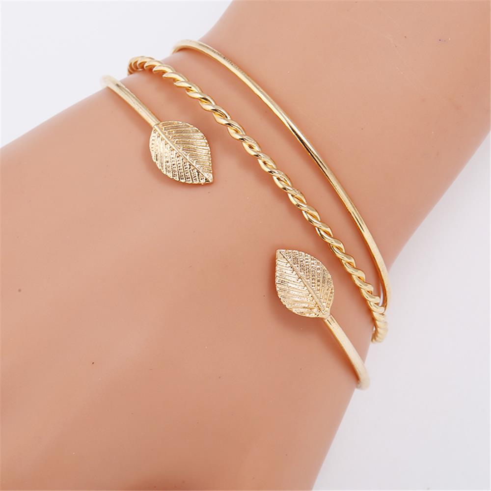 Women's Open Leaf Shape Bracelet Suit Gold