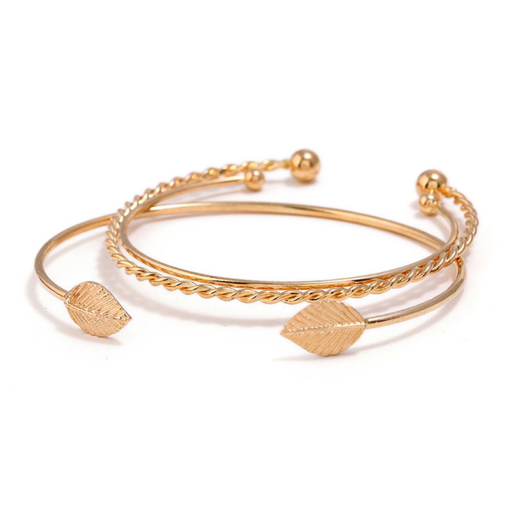 Women's Open Leaf Shape Bracelet Suit Gold