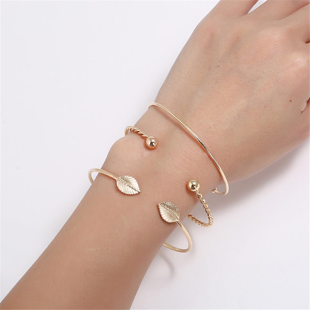 Women's Open Leaf Shape Bracelet Suit Gold