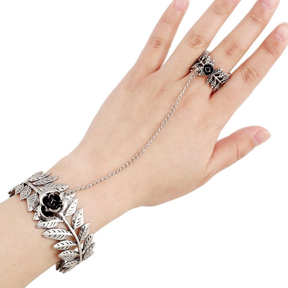 Women's Fox Owl Flower Connecting Finger Bracelets Silver