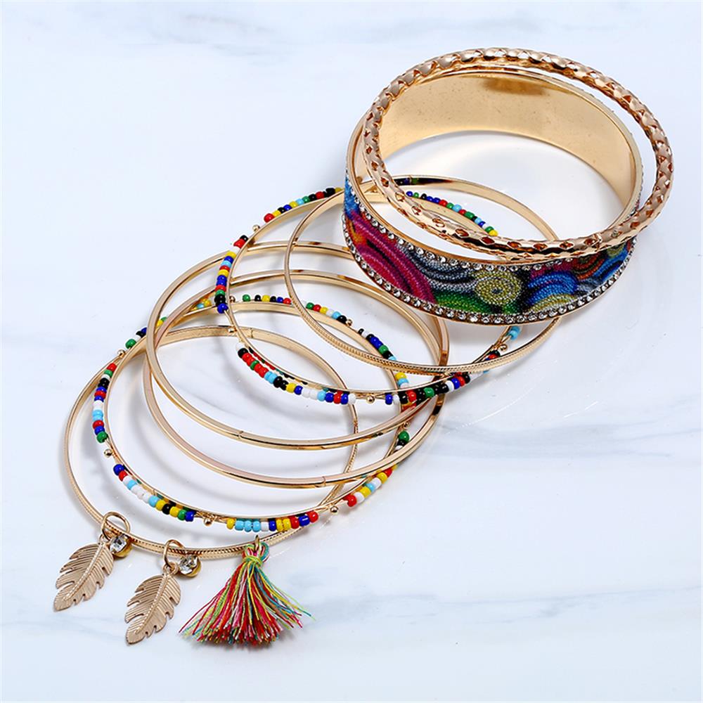 Women's Metal Beaded Diamond Tassel Leaves Bracelets Multied Colour
