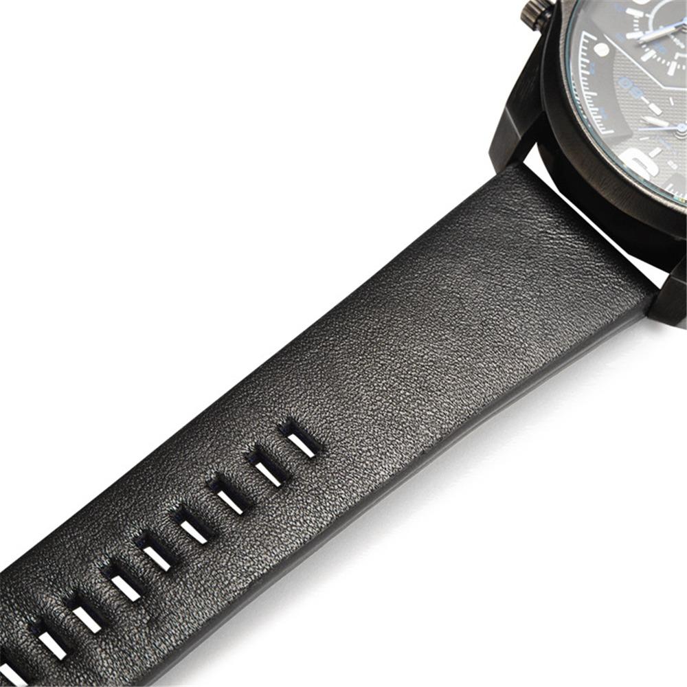 Men's Multi-time Zone Leather Functional Watch Black and Yellow