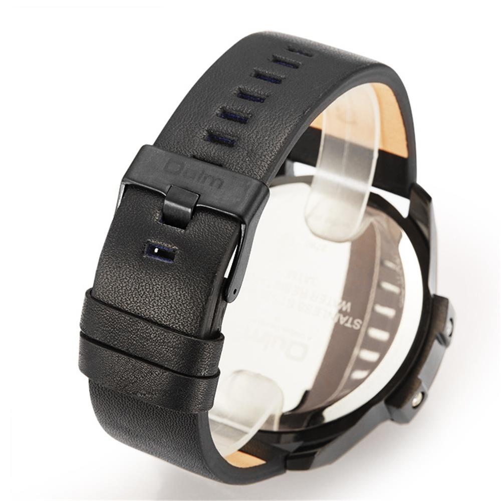 Men's Large Dial Multi-time Zone Leather Functional Watch-Black