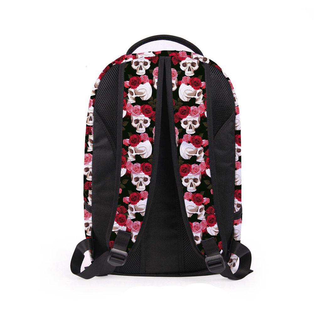 3D Printed Skull Rose Pattern Backpack Multi Color