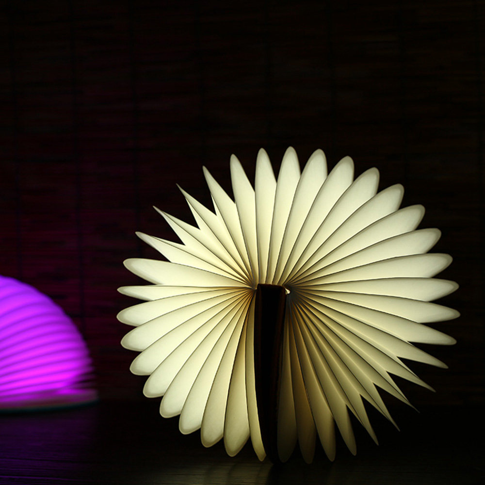 PU Leather Foldable Half Round Book Shaped LED Night Light Warm Light