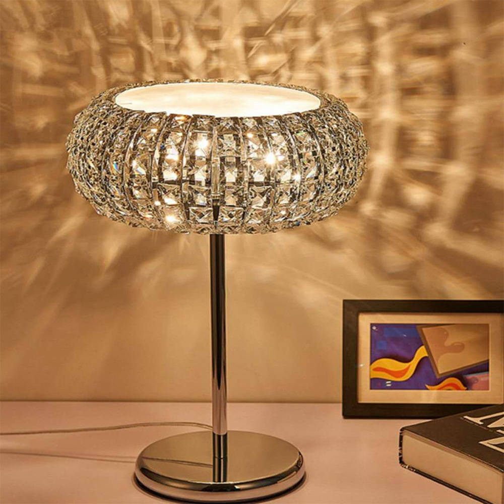 FUMAT TIFFANY Lamp Modern K9 Crystal Round Table Lamp Silver
