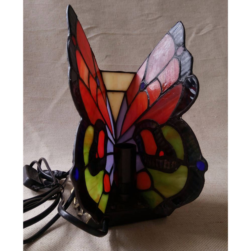 FUMAT TIFFANY Lamp Stained Glass Butterfly Rose Table Lamp