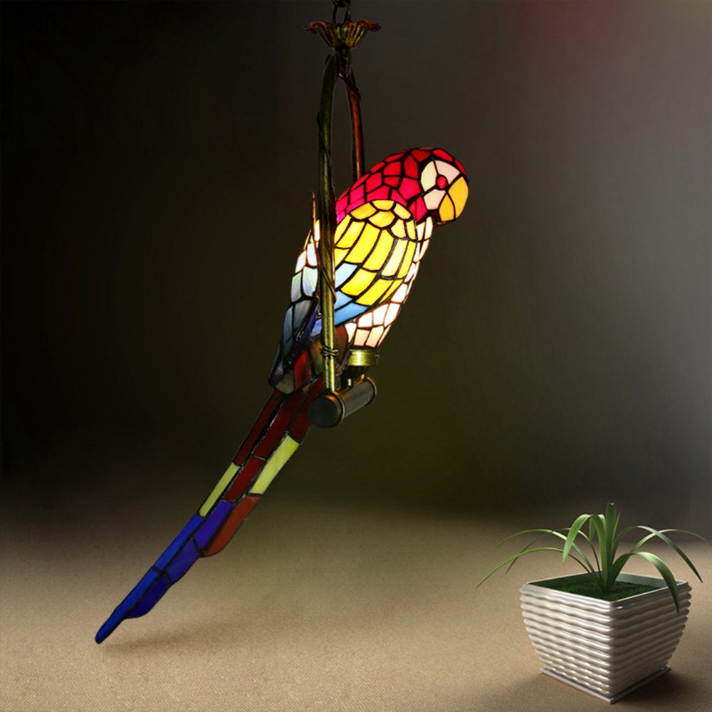 FUMAT Tiffany Glass Lights Stained Glass Parrot Pendant Lamp