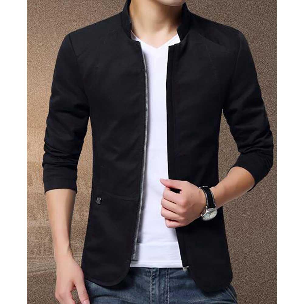 Men's Stand Collar Slim Fit Zipper Jacket Black