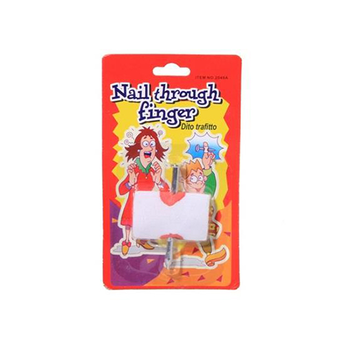 Bloody Nail Through Finger Joke Gag White