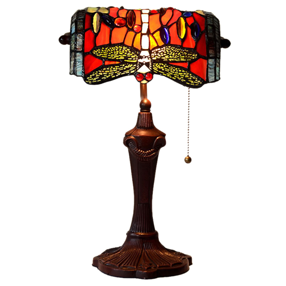 FUMAT Tiffany Style Butterfly Bank Light Red Table Lamp