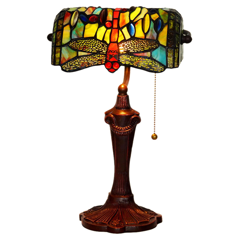FUMAT Tiffany Style Dragonfly Bank Light Table Lamp