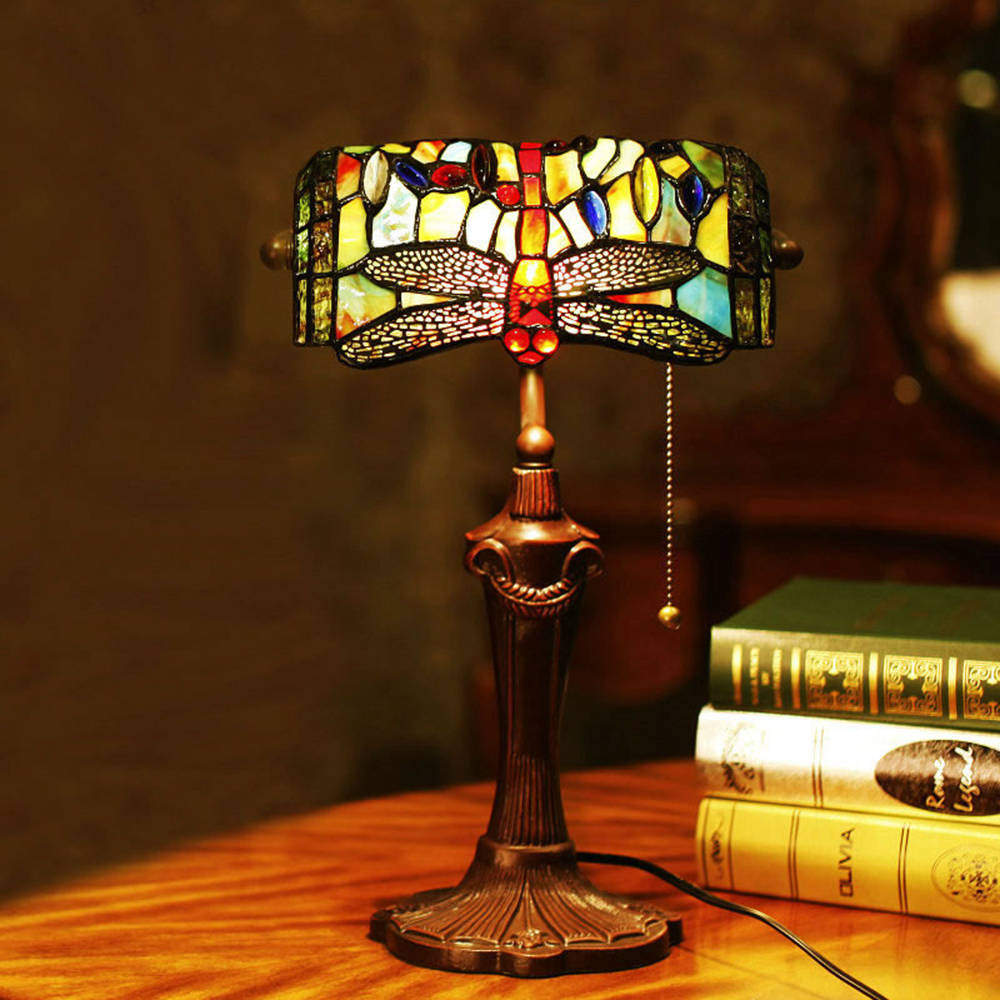 FUMAT Tiffany Style Dragonfly Bank Light Table Lamp