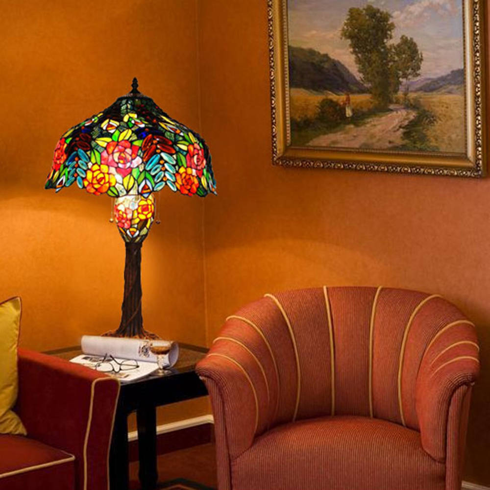 FUMAT Tiffany Style Grape Rose Table Lamp 918 PCS Glass