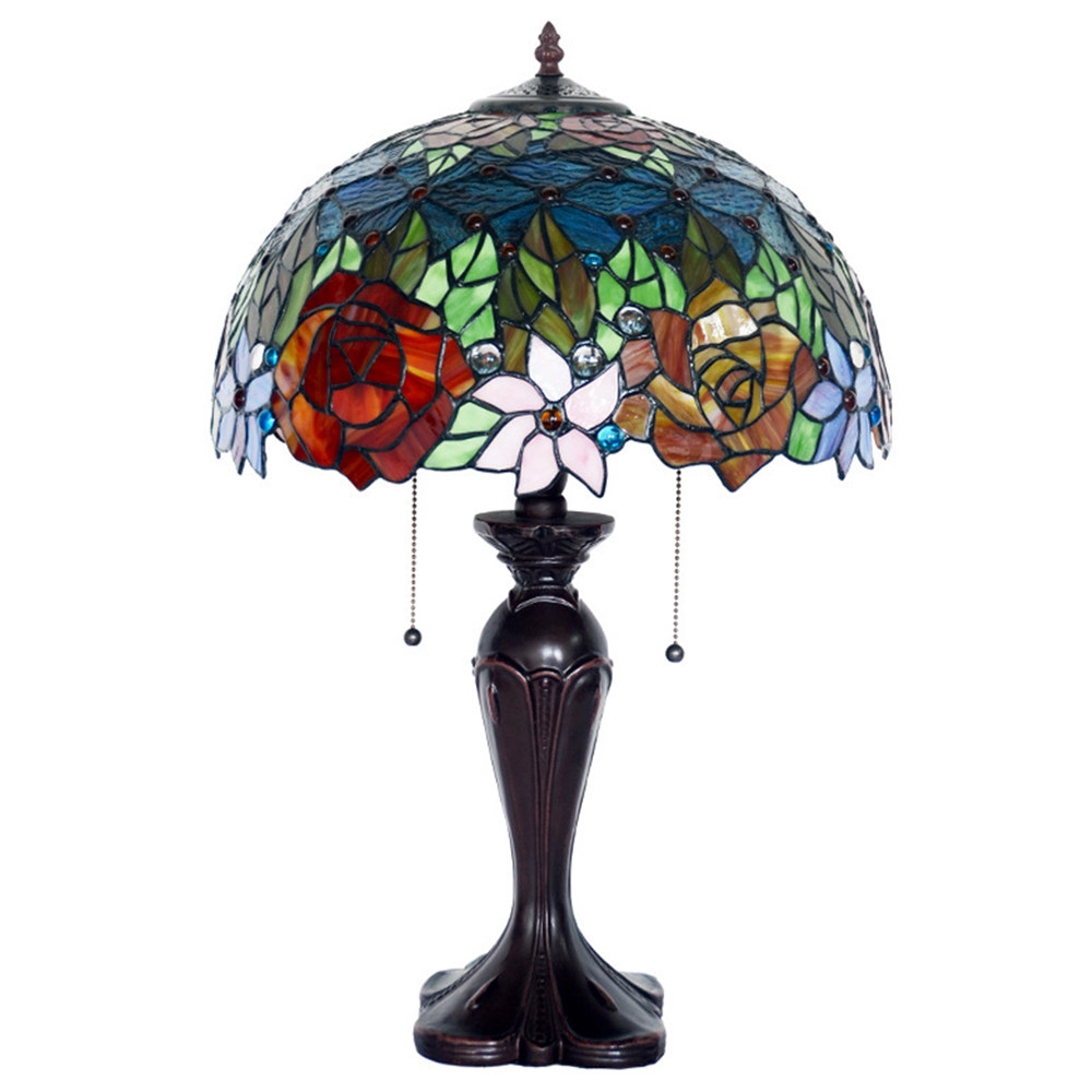FUMAT Tiffany Style Two-tone Rose Table Lamp 808 PCS Glass