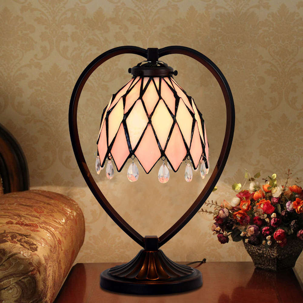 FUMAT Tiffany Style Crytal Tassel Table Lamp