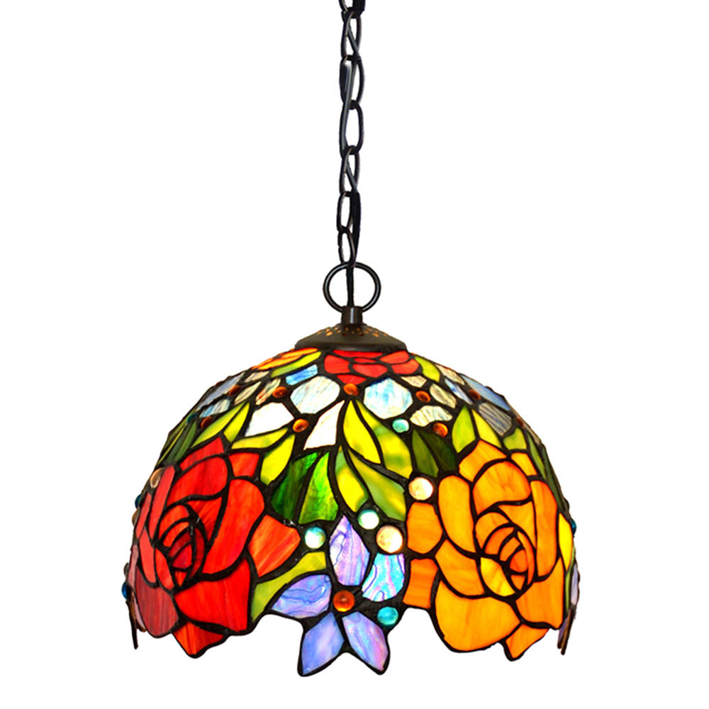 FUMAT 10 Inch Tiffany Style Two-tone Rose Pendant Light