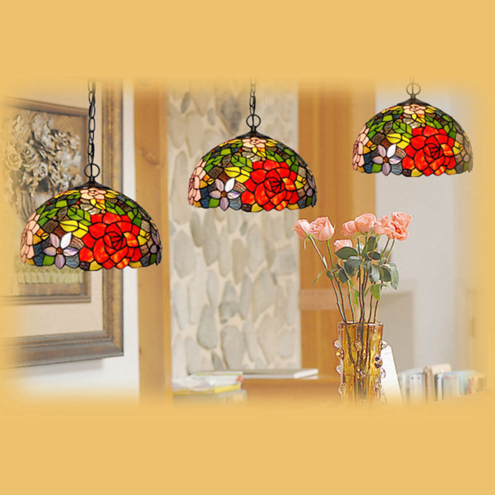 FUMAT 10 Inch Tiffany Style Two-tone Rose Pendant Light