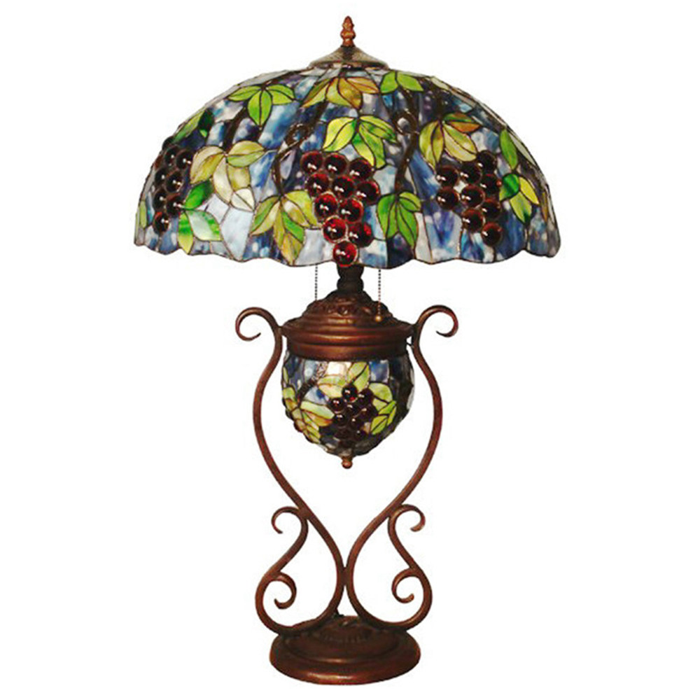FUMAT 18 Inch Tiffany Style Ripe Grapes Double Lit Table Lamp
