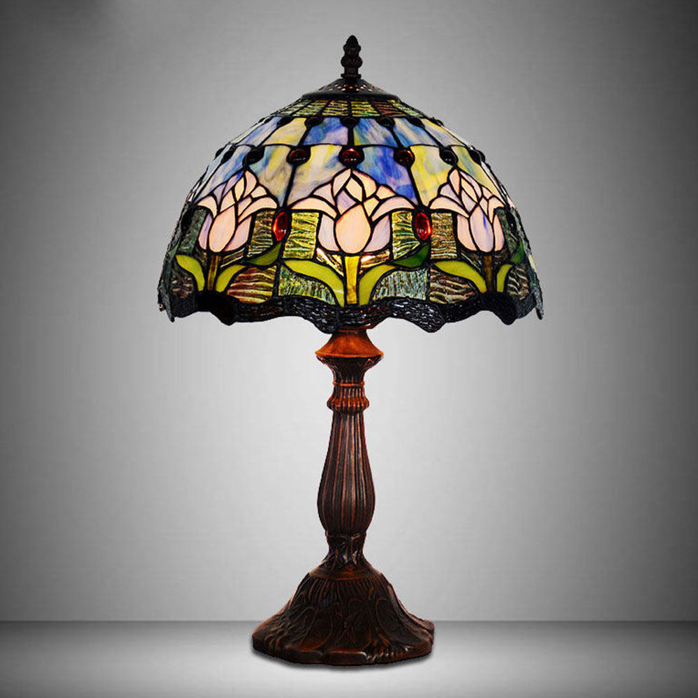 FUMAT Tiffany Style Blue Tulip Table Lamp