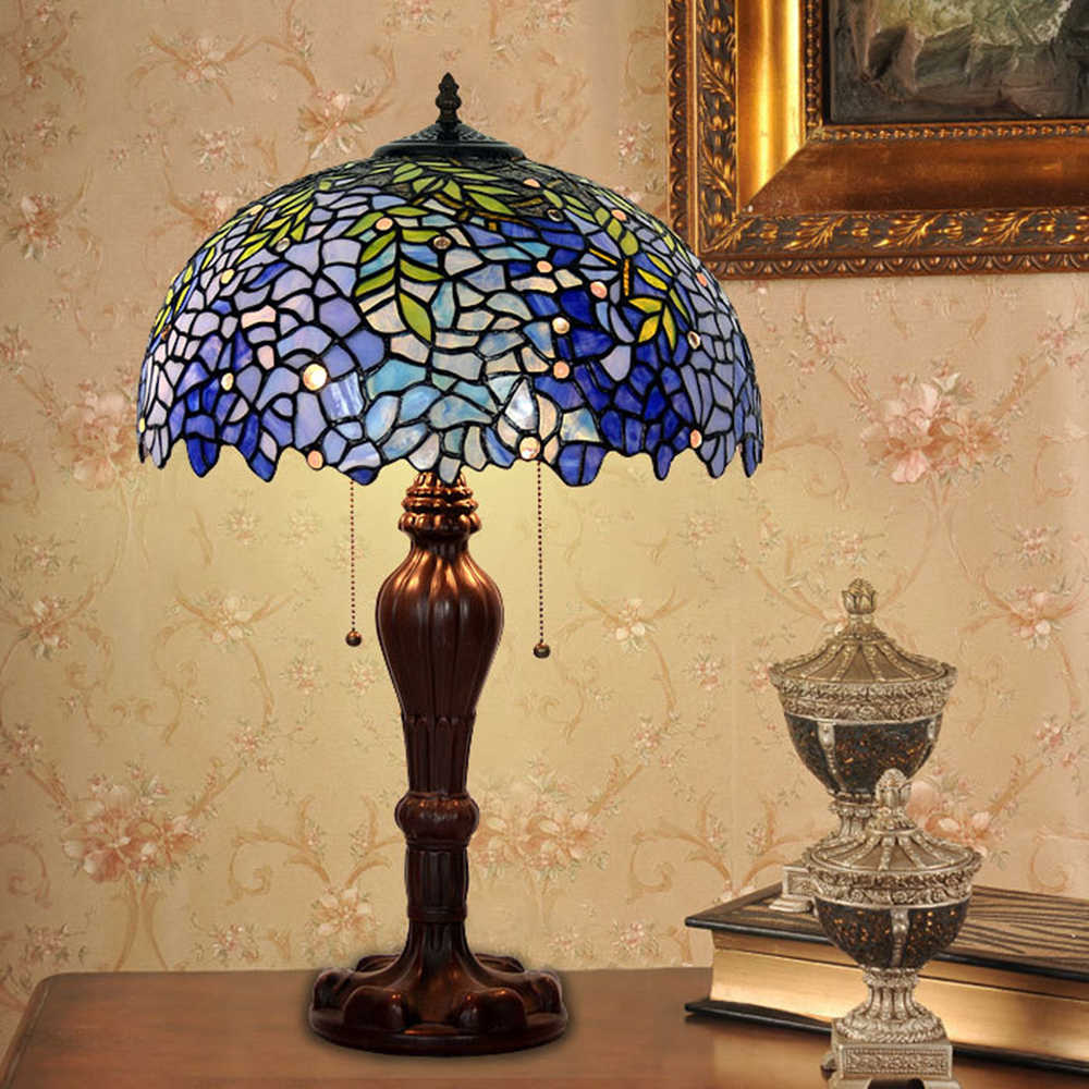 FUMAT 16 Inch Tiffany Style Wisteria Handcrafted Table Lamp