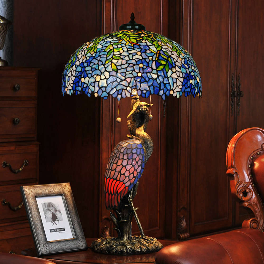 FUMAT 20 Inch Wisteria Female Crane Bird Double Lit Table Lamp