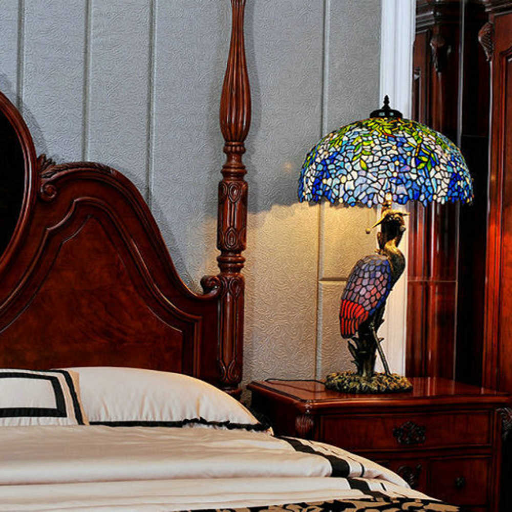 FUMAT 20 Inch Wisteria Female Crane Bird Double Lit Table Lamp