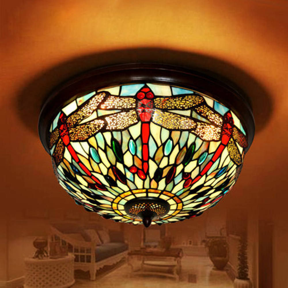 FUMAT Tiffany Style Dragonfly Nightfall Blue Ceiling Light