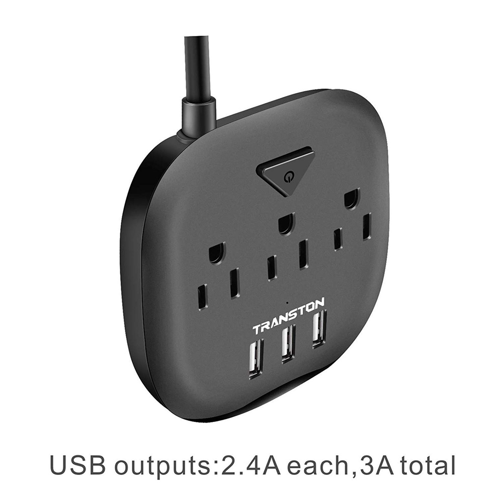 TRANSTON Power Strip with 3 USB and 3 Outlet Black