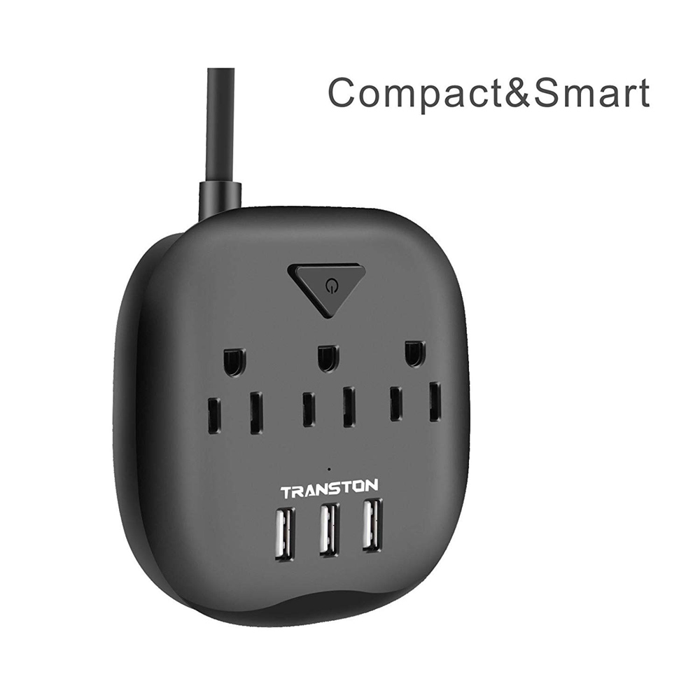 TRANSTON Power Strip with 3 USB and 3 Outlet Black