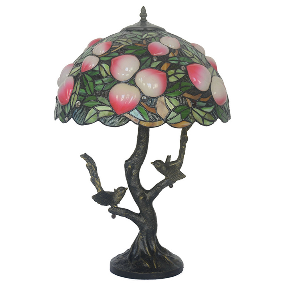 FUMAT Tiffany Style Resin Base Peaches Blossom Table Lamp