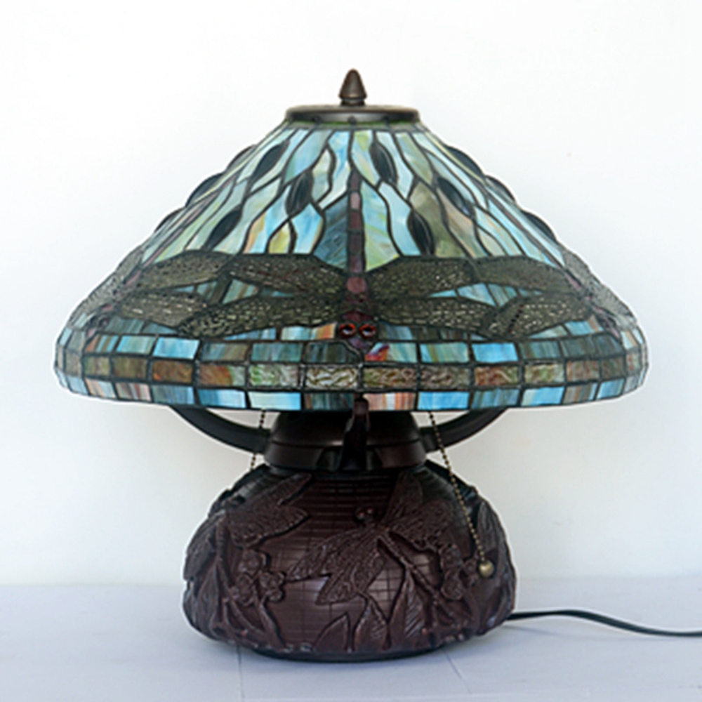FUMAT 16 Inches Resin Base Dragonfly Double Lit Table Lamp