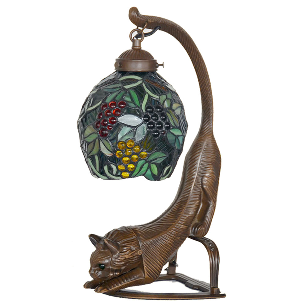 FUMAT Tiffany Style Cat Base Grape Table Lamp