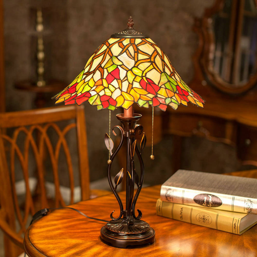FUMAT Tiffany Style Red Maple Leaf Table Lamp