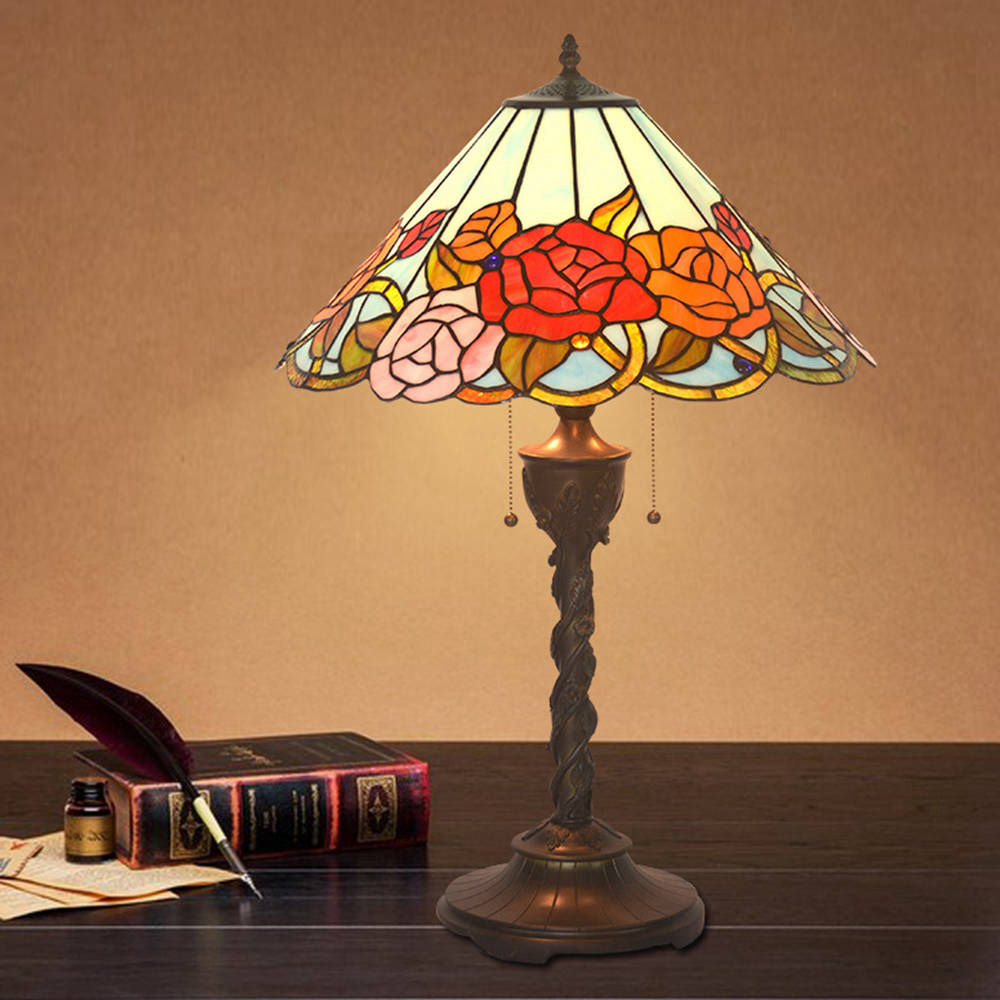 FUMAT 18 Inches Tiffany Style Roses Table Lamp