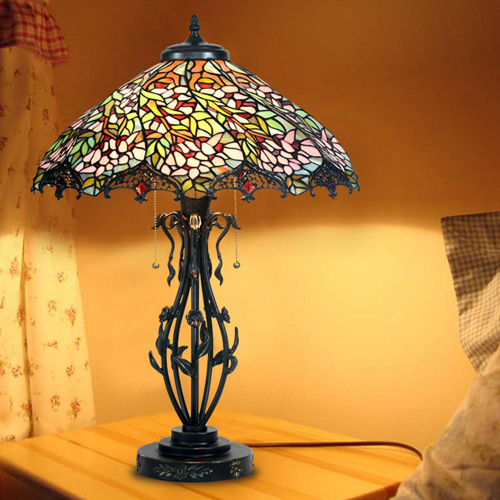FUMAT 18 Inches Tiffany Style Wisteria Love with Leaf Table Lamp