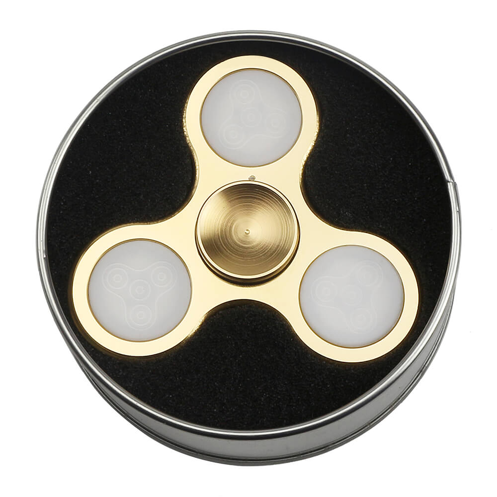 Fidget Hand Spinner 3 Modes Adjustable LED Lights Gold