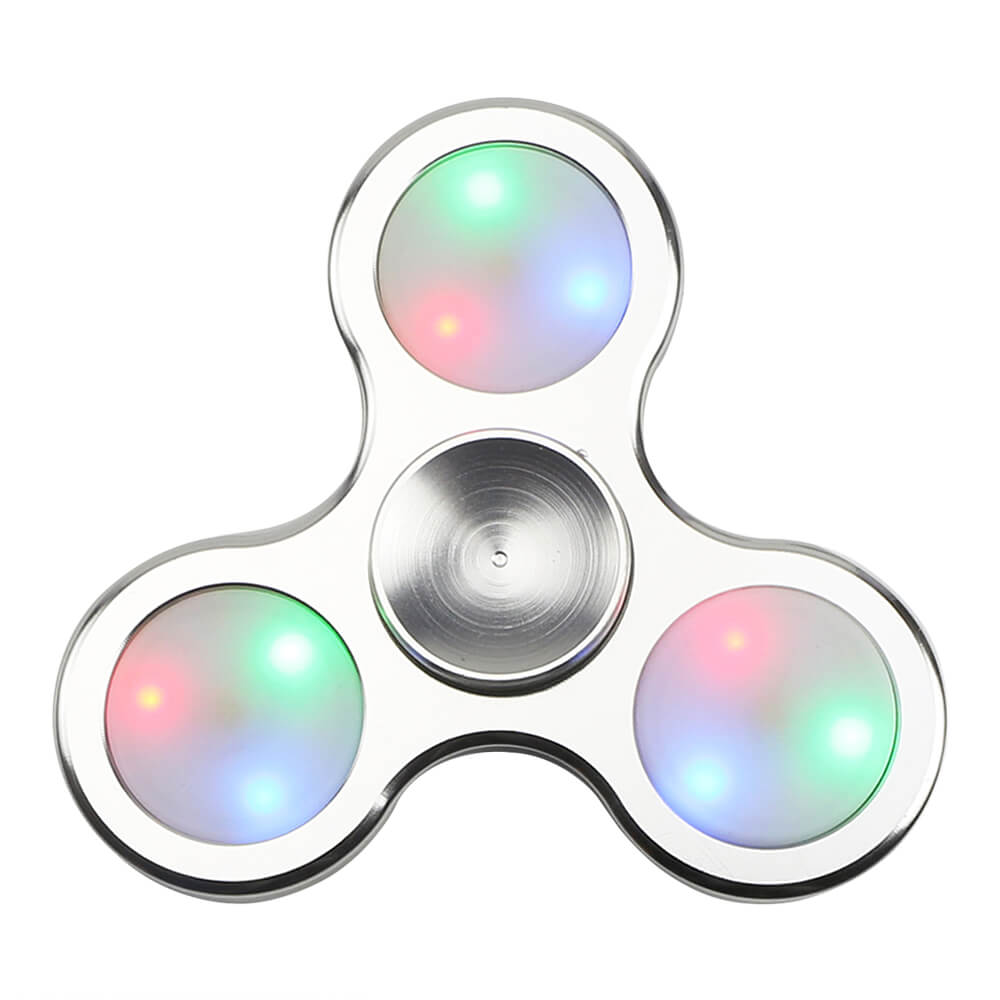 Fidget Hand Spinner 3 Modes Adjustable LED Lights Silver