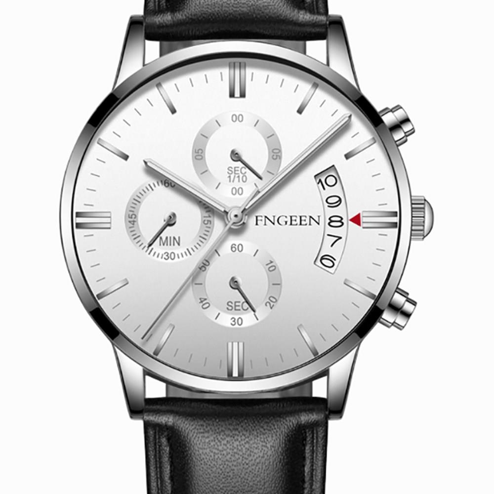 FNGEEN 5055 Men's PU Leather Watch White