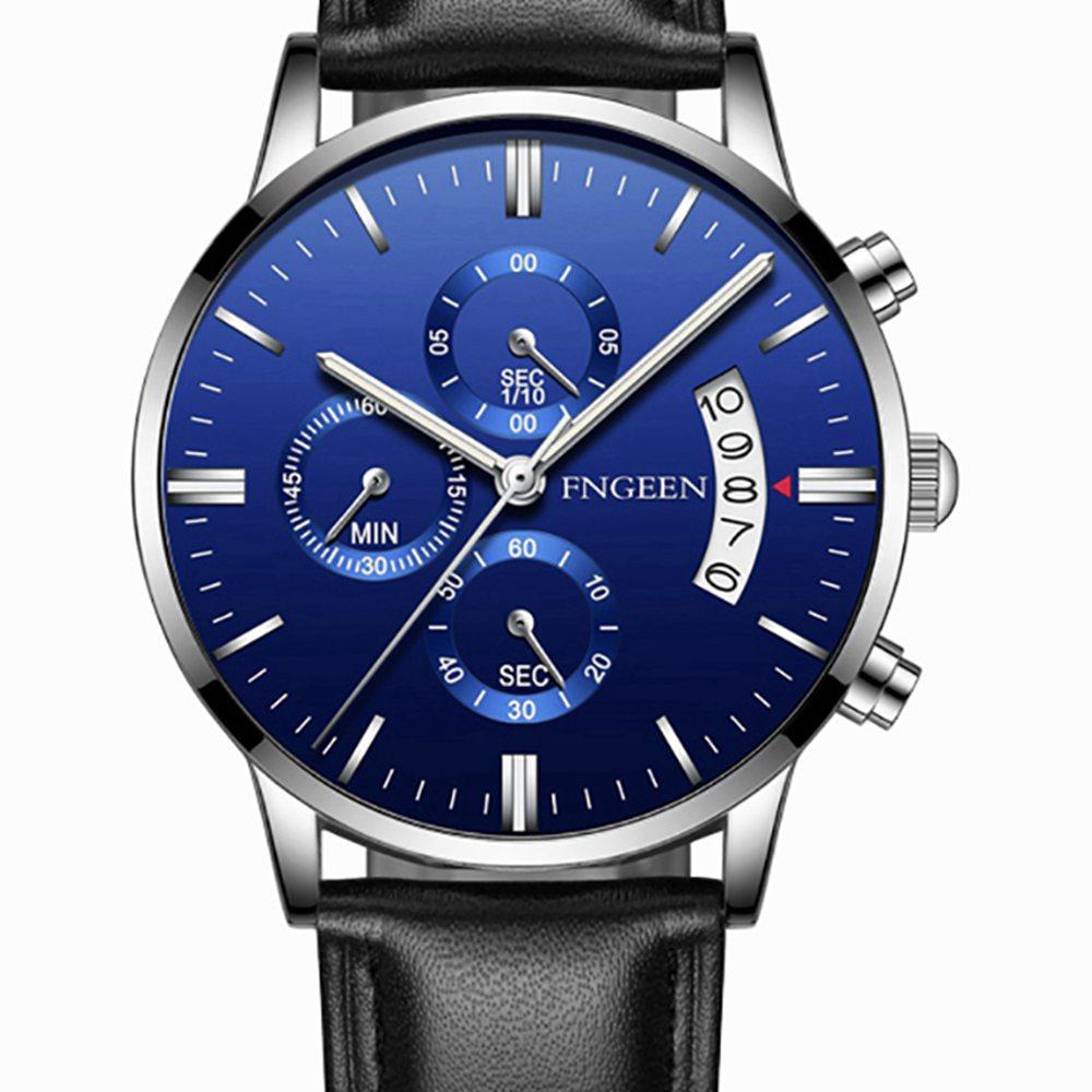 FNGEEN 5055 Men's PU Leather Watch White and Blue