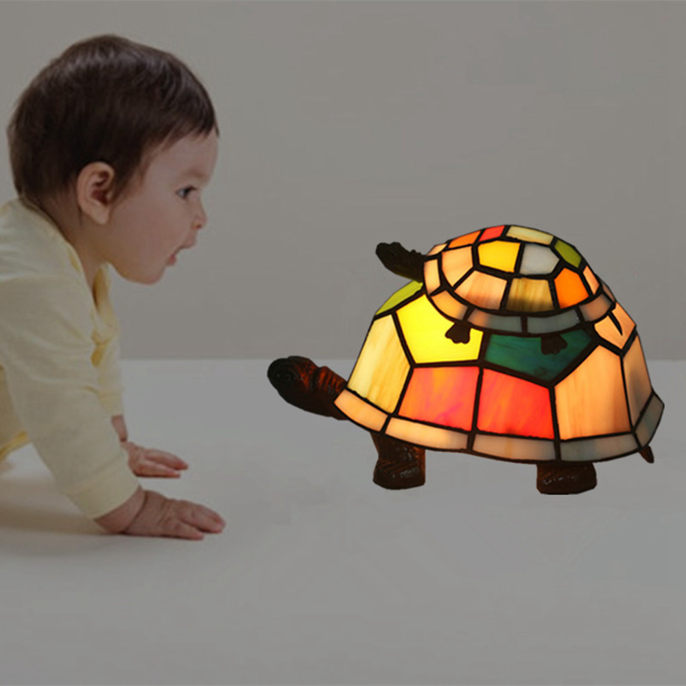FUMAT Tiffany Style Colorful Dual Turtles Table Lamp