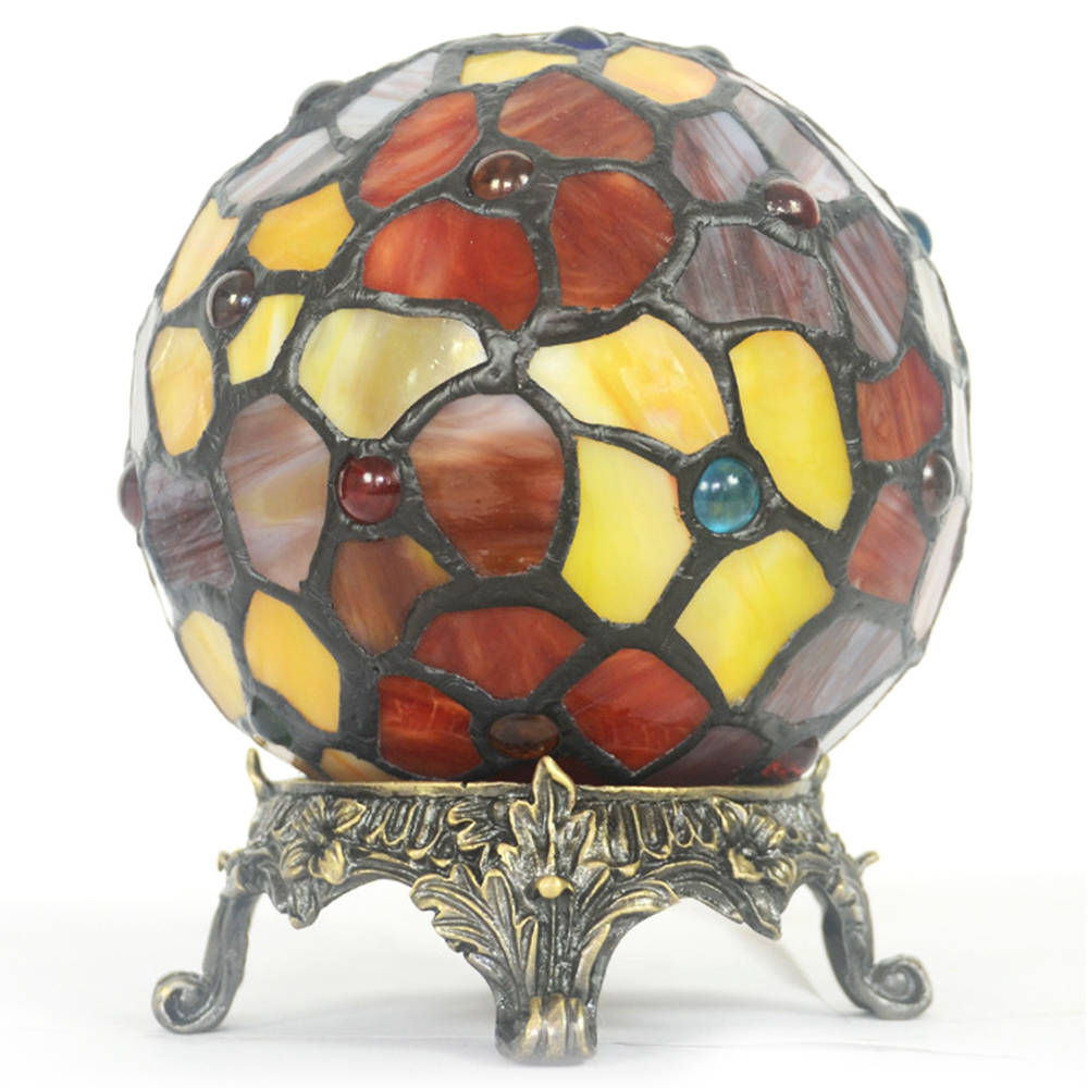 FUMAT Tiffany Style Copper Base Red Spherical Table Lamp