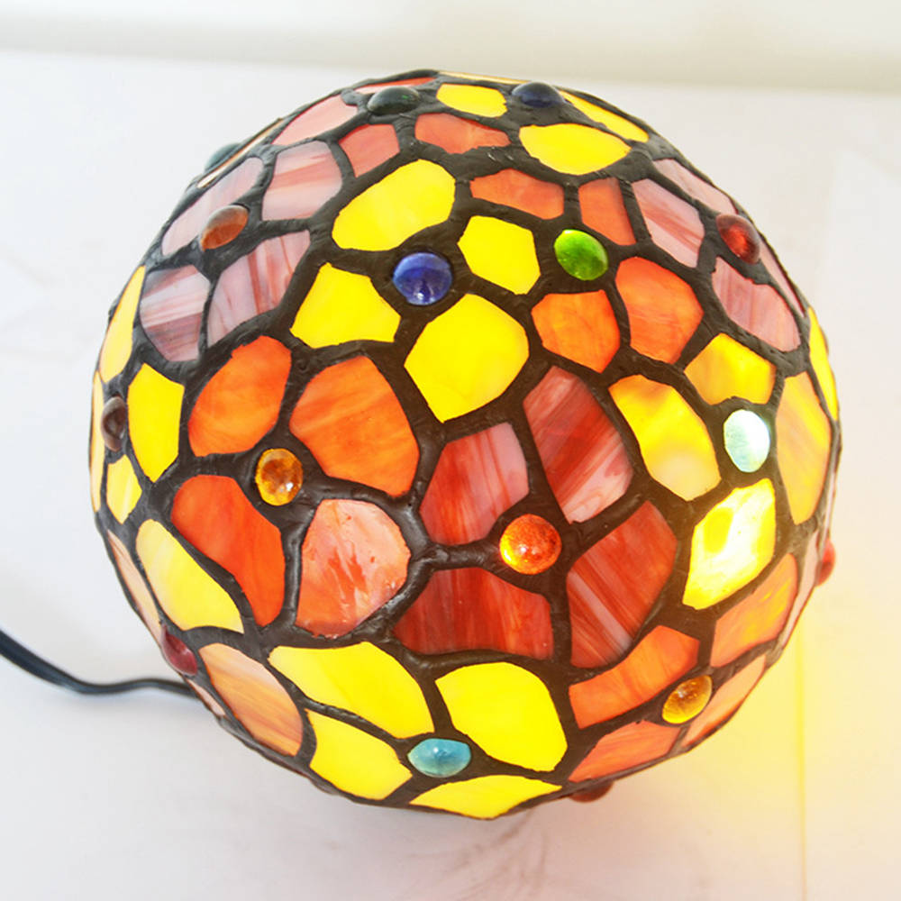 FUMAT Tiffany Style Copper Base Red Spherical Table Lamp
