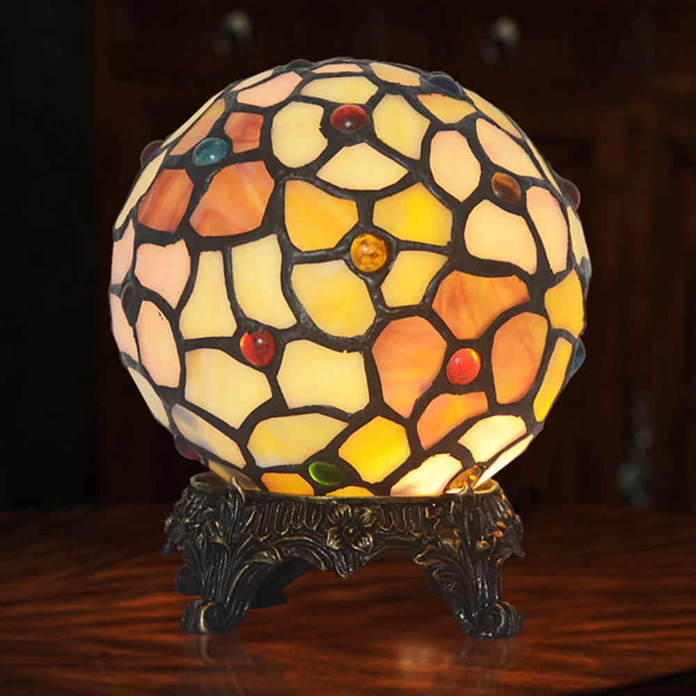 FUMAT Tiffany Style Copper Base Yellow Spherical Table Lamp
