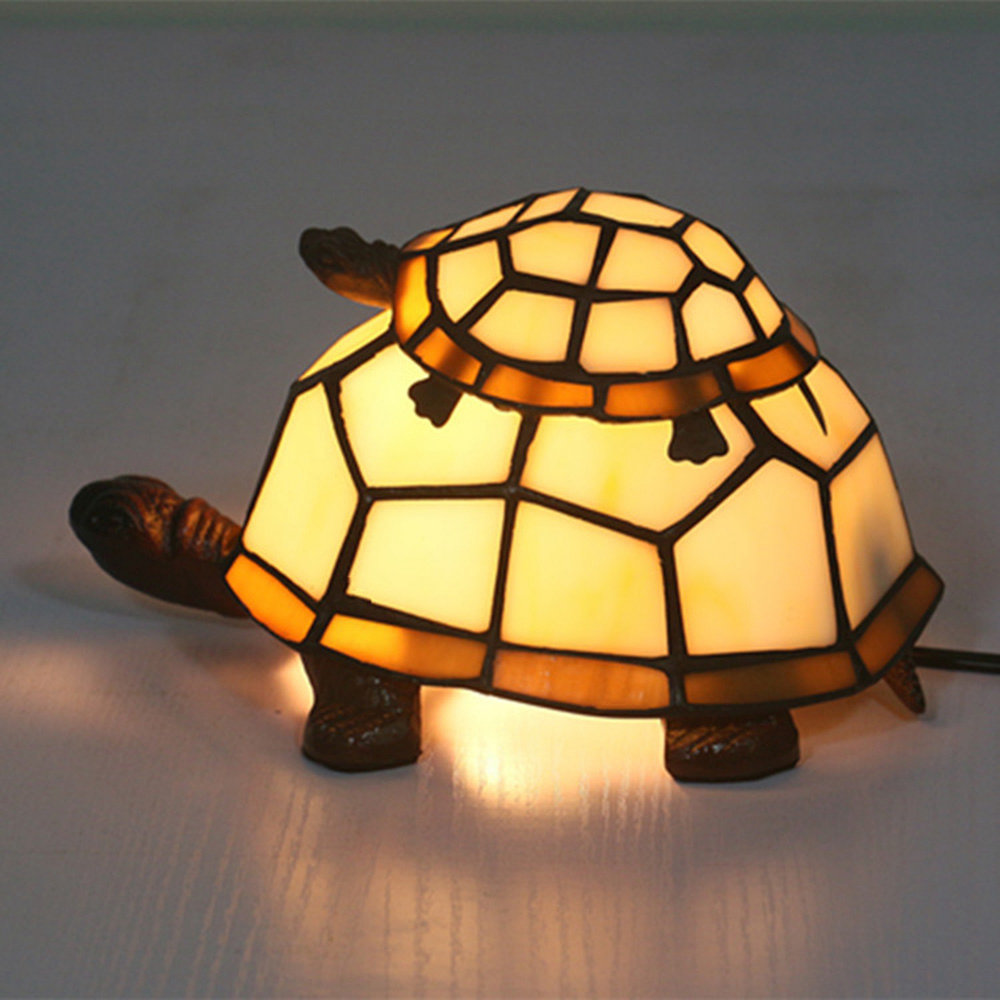 FUMAT Tiffany Style Ivory Dual Turtles Table Lamp