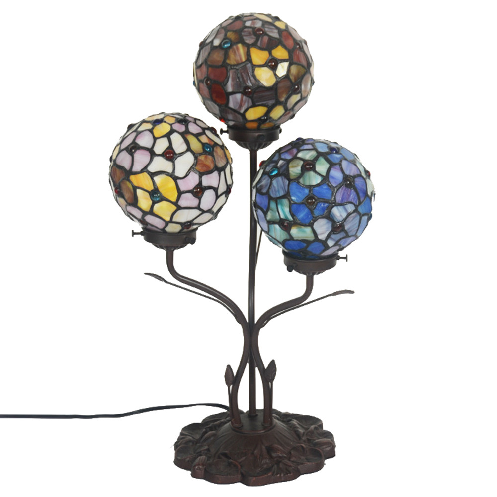 FUMAT Tiffany Style Triple Spherical Alloy Base Table Lamp