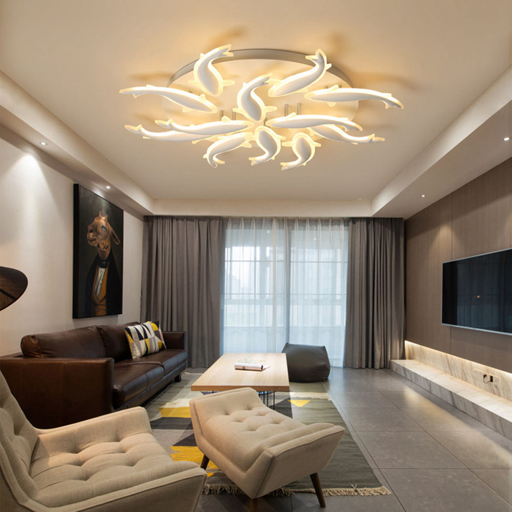 FUMAT Acrylic Leaping Fishes Ceiling Light Dual Layers with 12 Lights