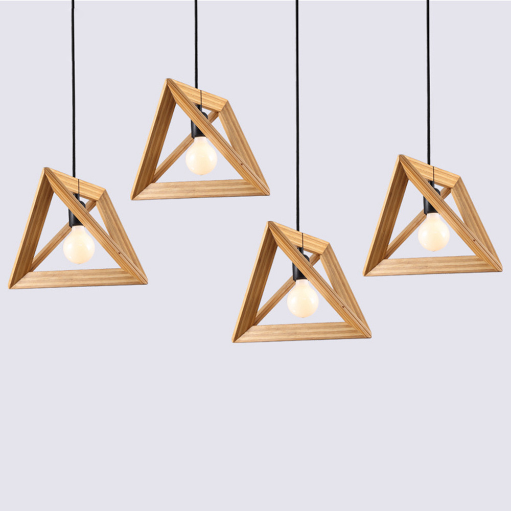 FUMAT Nordic Triangle Wood Frame Pendant Light Dia 370mm