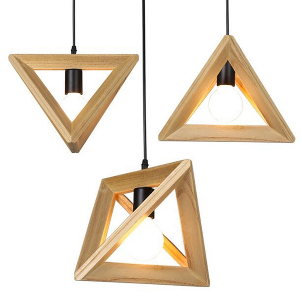 FUMAT Nordic Triangle Wood Frame Pendant Light Dia 420mm